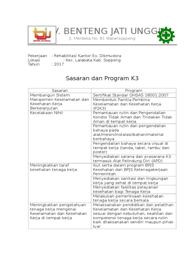 Sasaran Dan Program K3 | PDF