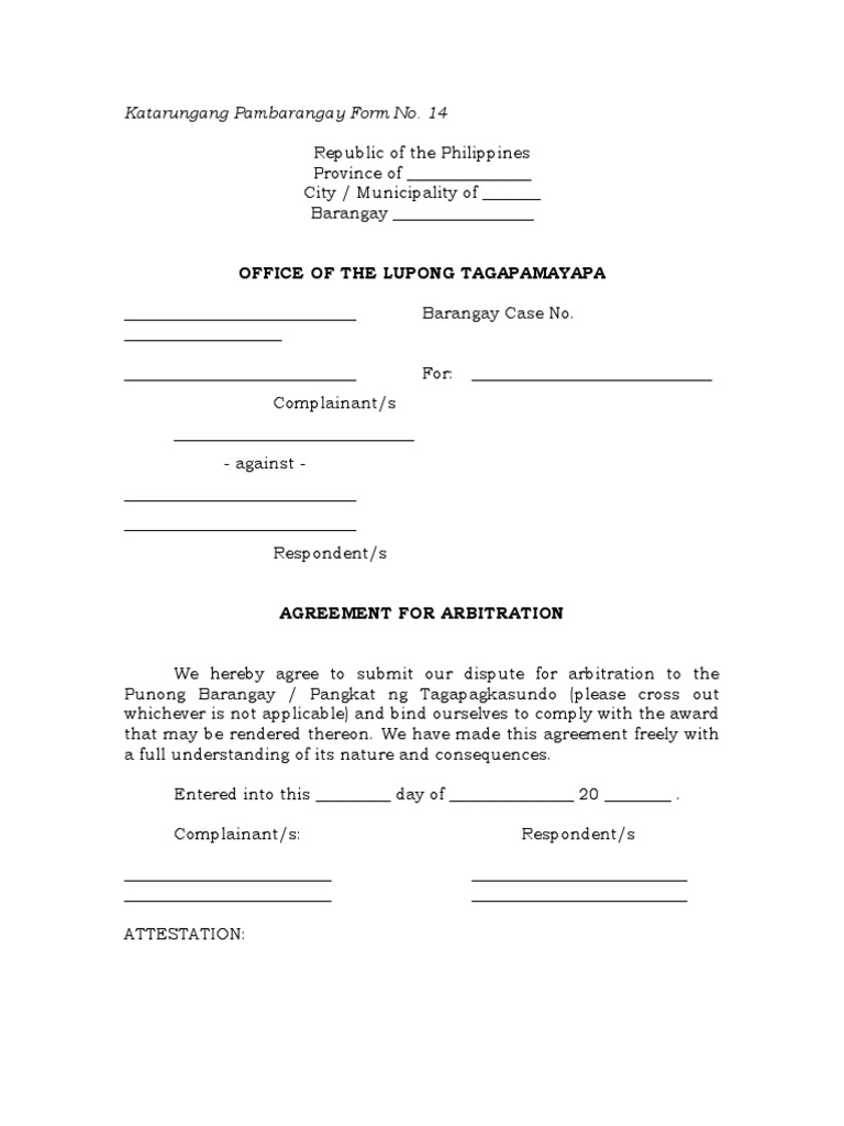 KP Form 14 AgreementForArbitration | PDF