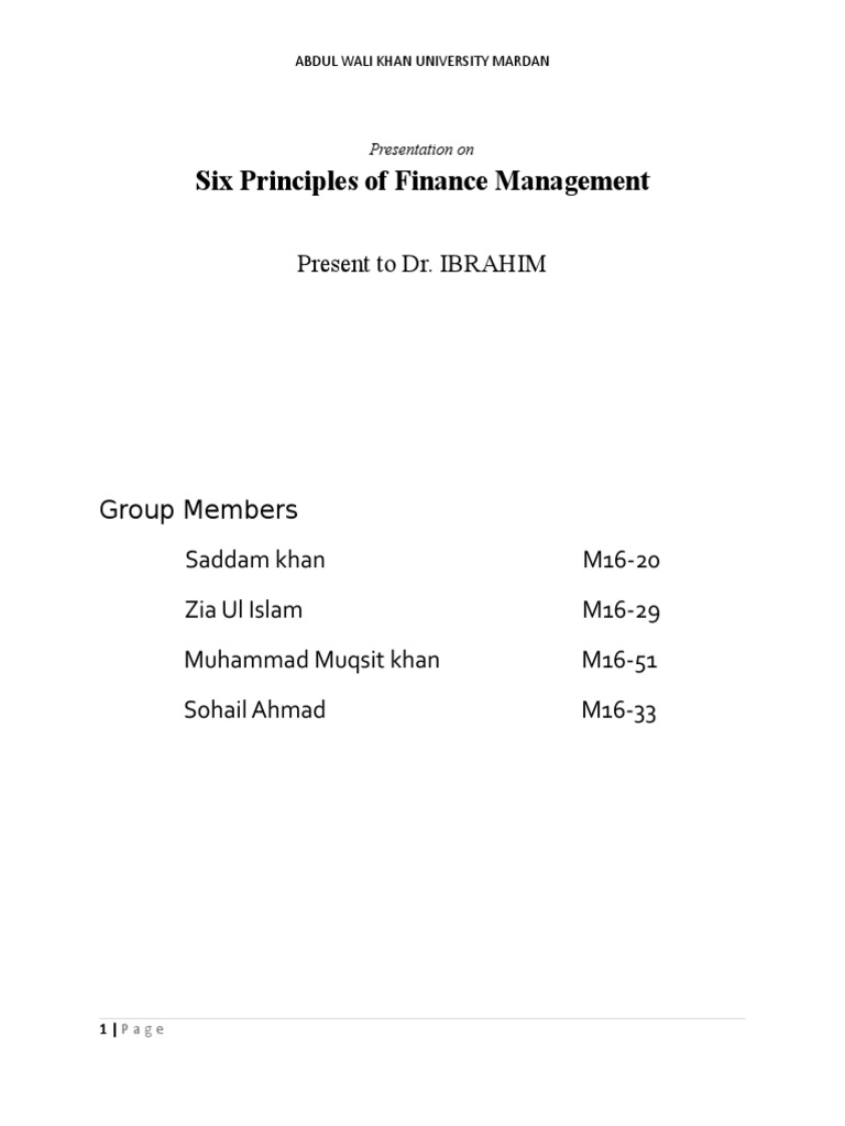 Six Principles of Finance Management | PDF | Stock Market | Investing