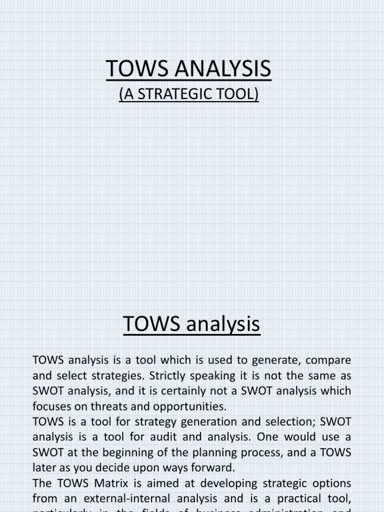 On TOWS Analysis | PDF | Swot Analysis | Business Economics