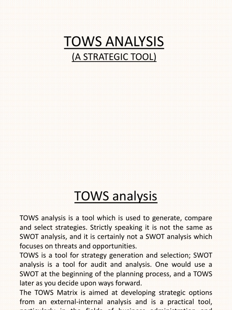 SWOT Vs TOWS | PDF | Swot Analysis | Business Economics