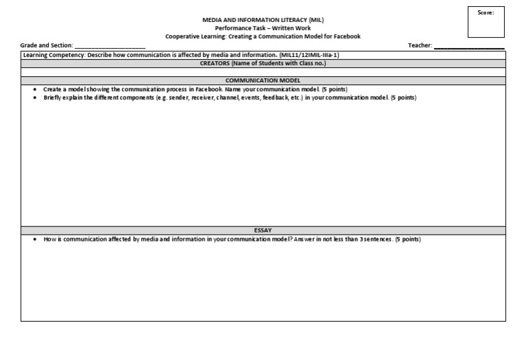 Communication Model Worksheet | PDF