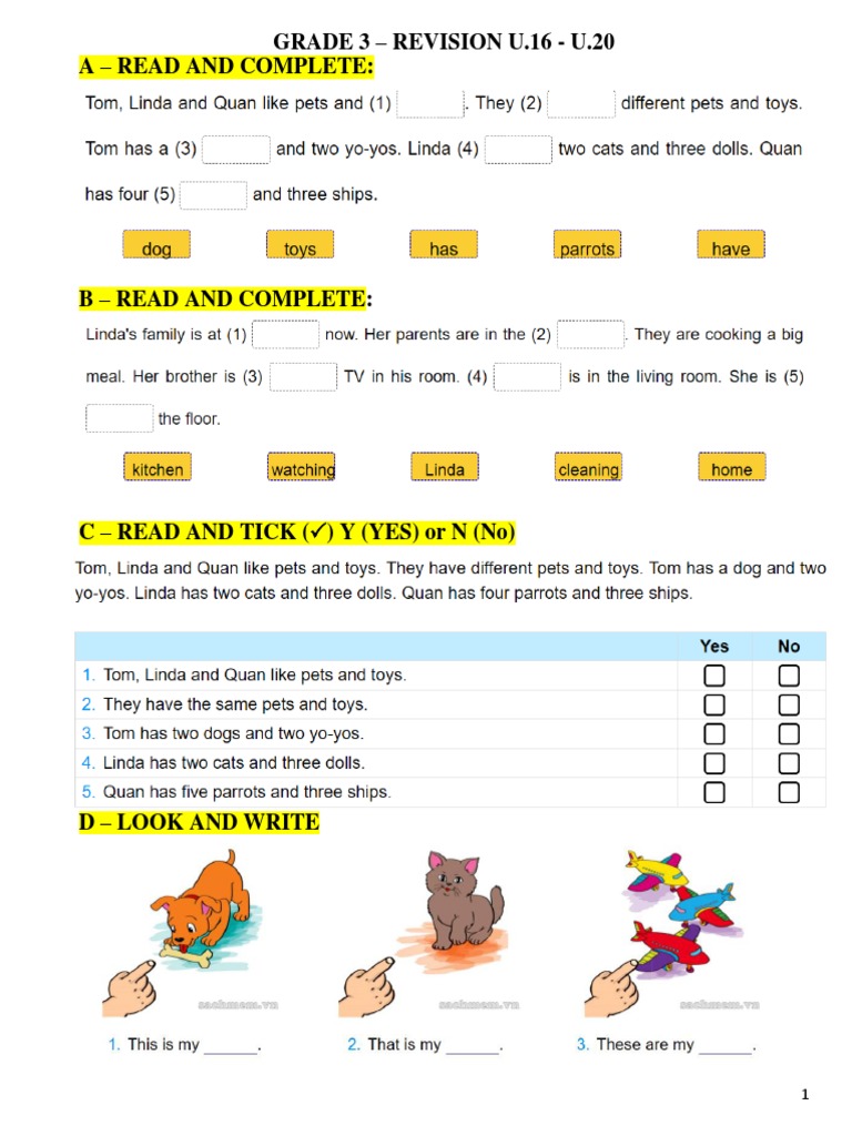 Grade 3 - Revision U.16 - U.20 A - Read and Complete | PDF