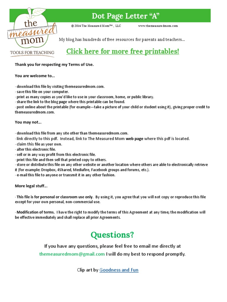 Dot Page Letter "A": Click Here For More Free Printables! | PDF