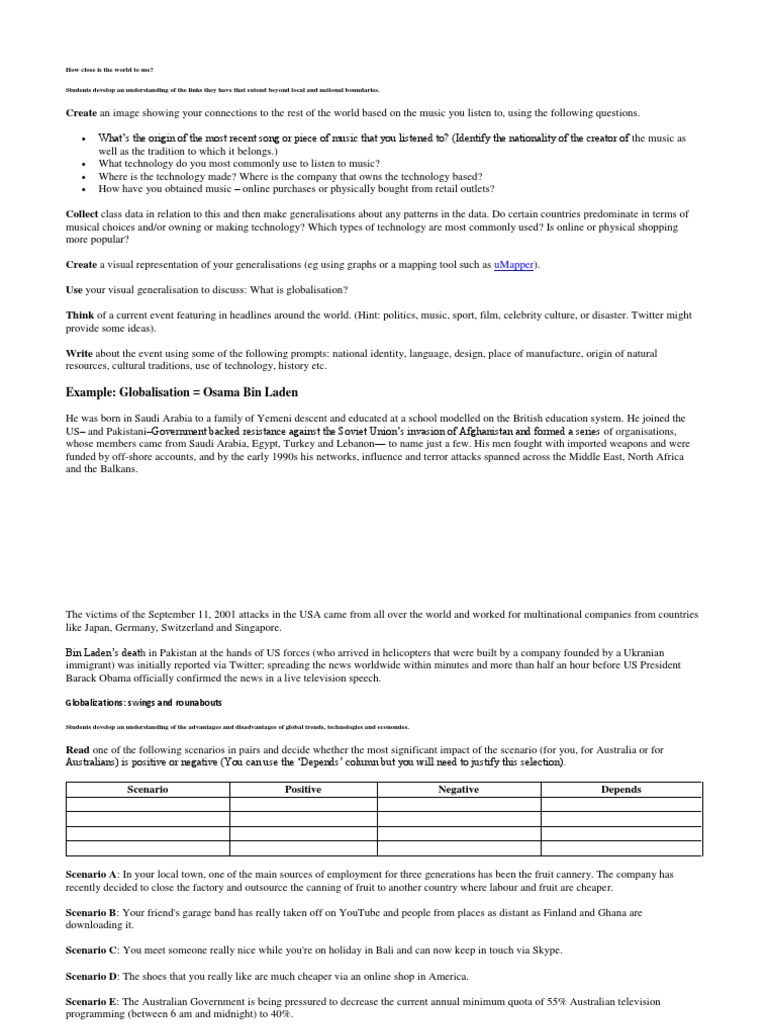 Globalization Activity | PDF | Globalization | Employment