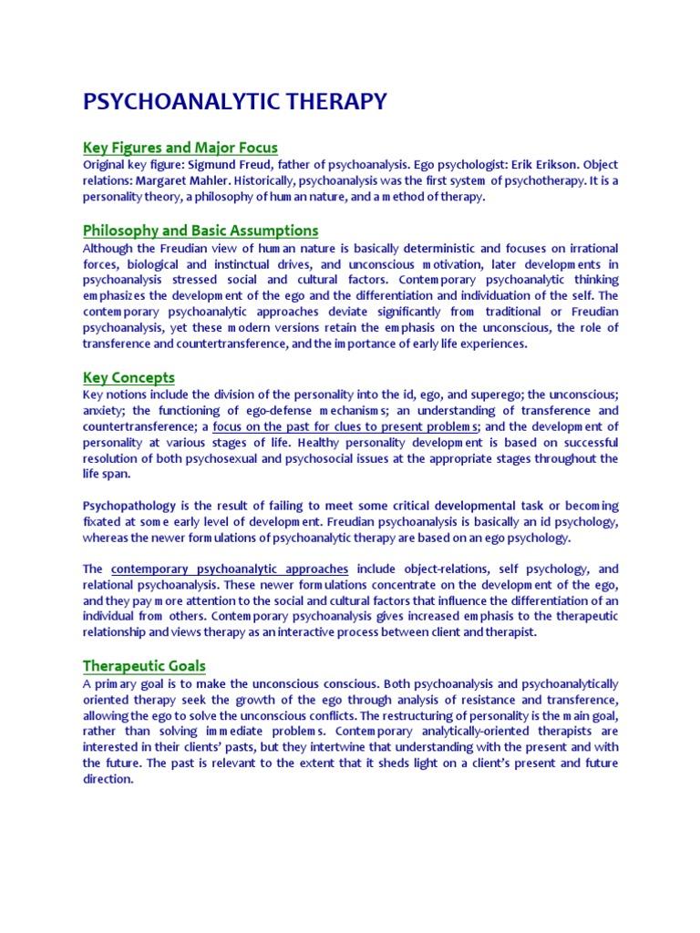 Psychoanalytic Therapy: Key Figures and Major Focus | PDF ...