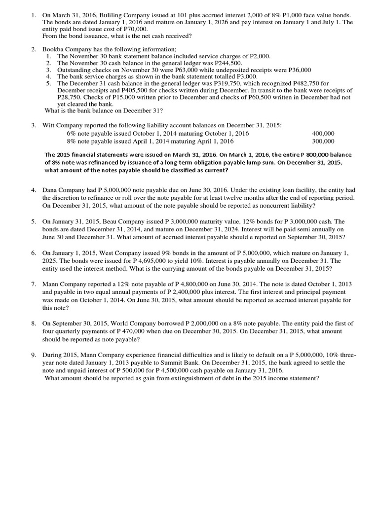 Accounting Sample Problem | PDF | Bonds (Finance) | Interest