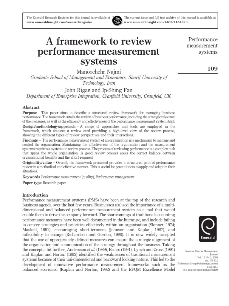 A Framework To Review Performance Measurement Systems | PDF | Business ...