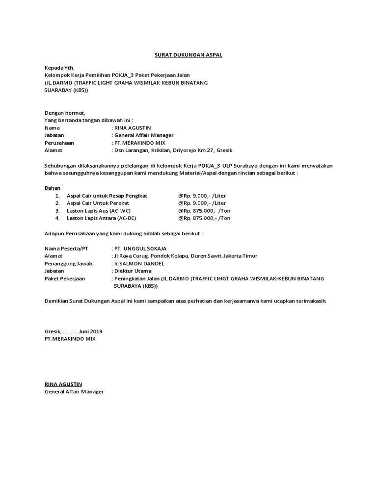 Dukungan Material Aspal PT Merakindo | PDF | Bisnis | Sains & Matematika