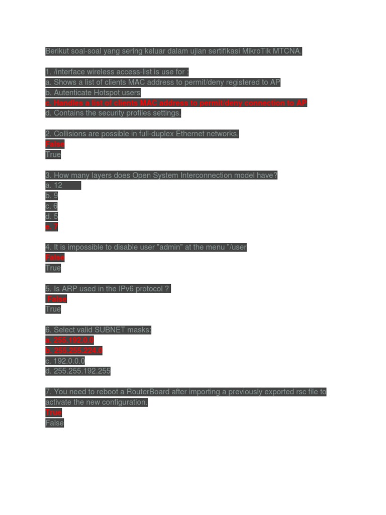 Soal MTCNA | PDF | Ip Address | Transmission Control Protocol