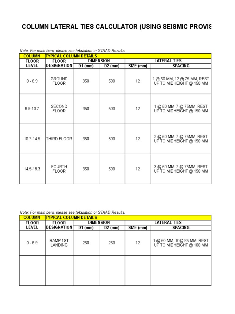 Column Lateral Ties Calculator | PDF