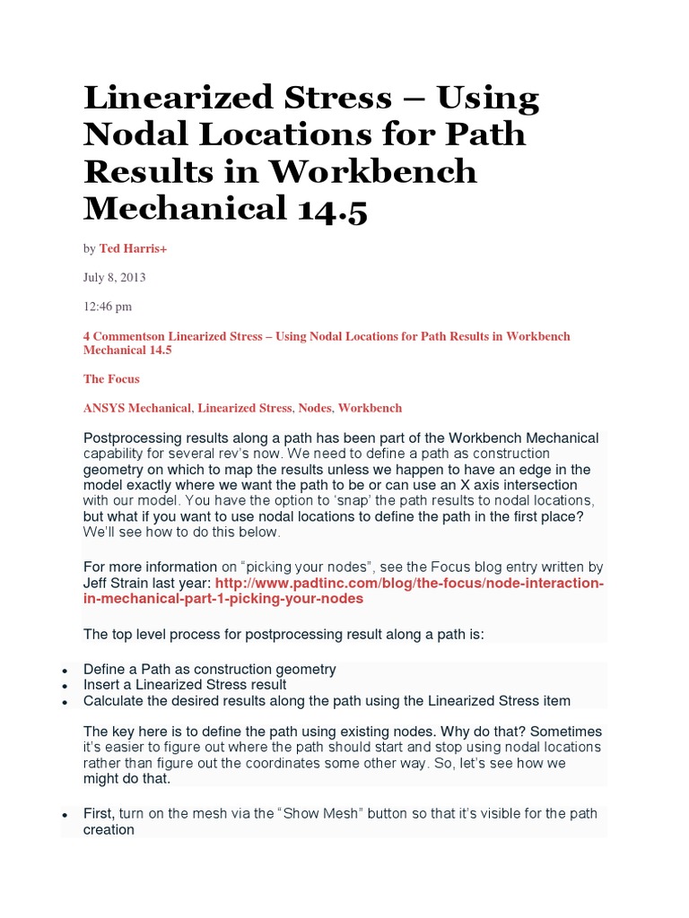Linearized Stress - Using Nodal Locations For Path Results in Workbench ...
