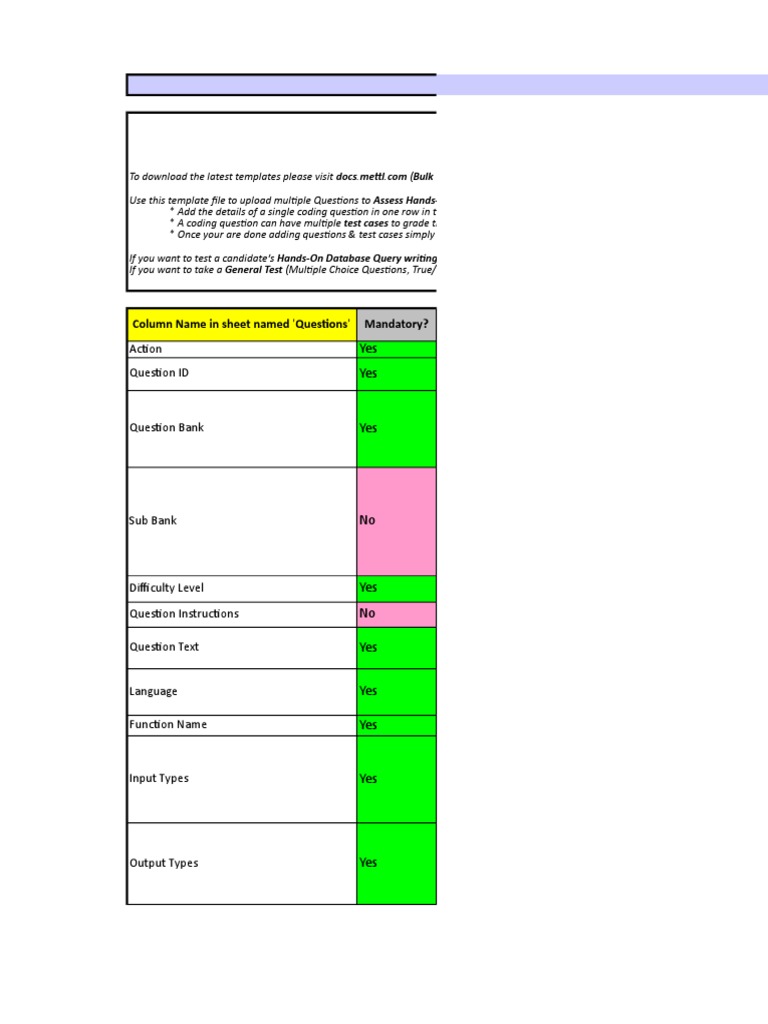 Mettl Bulk Upload Template Coding Questions v2 | PDF | Subroutine ...