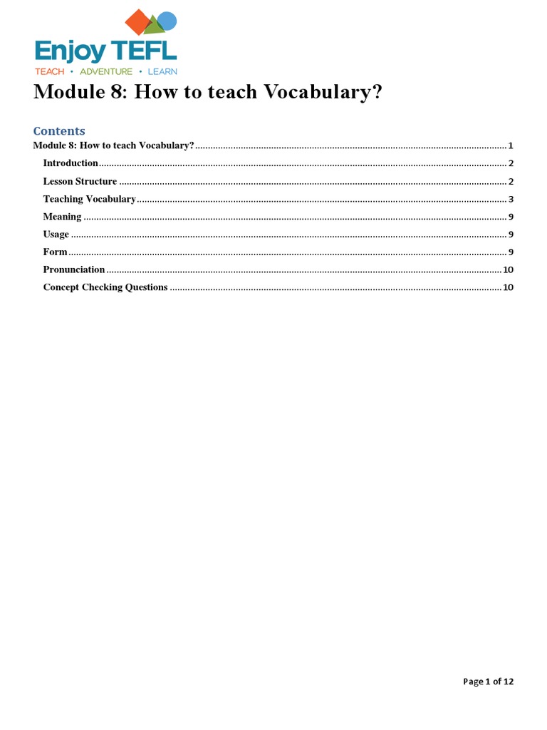 011 - Module 8 - How To Teach Vocabulary | PDF | Vocabulary | Noun