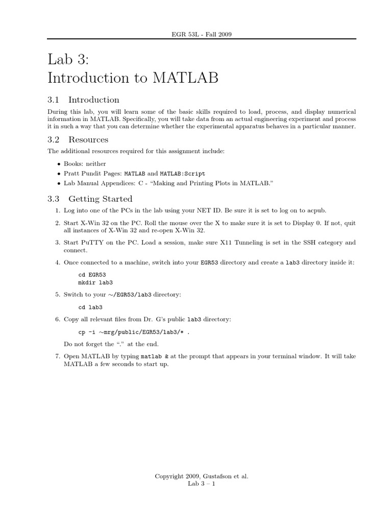 Lab3 EGR53 F09 | PDF | Matlab | Command Line Interface