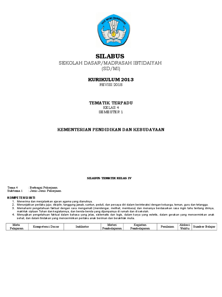 SILABUS KELAS 4 - Tema 4 | PDF