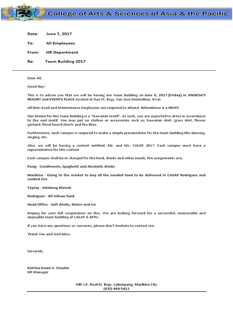 MEMO-Team Building 2017 | PDF