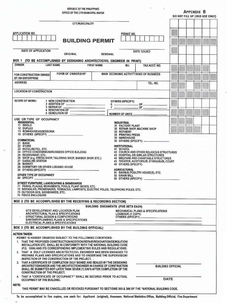 01B - Building Permit Form Cebu City | PDF