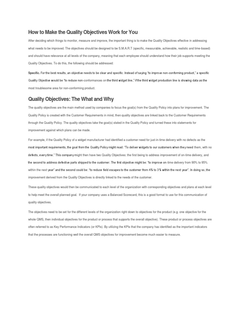 Effective Quality Objectives for Improvement | PDF | Performance ...