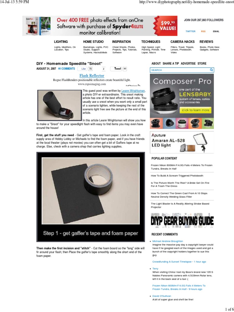 Homemade Speedlite Snoot | PDF | Flash (Photography) | Camera