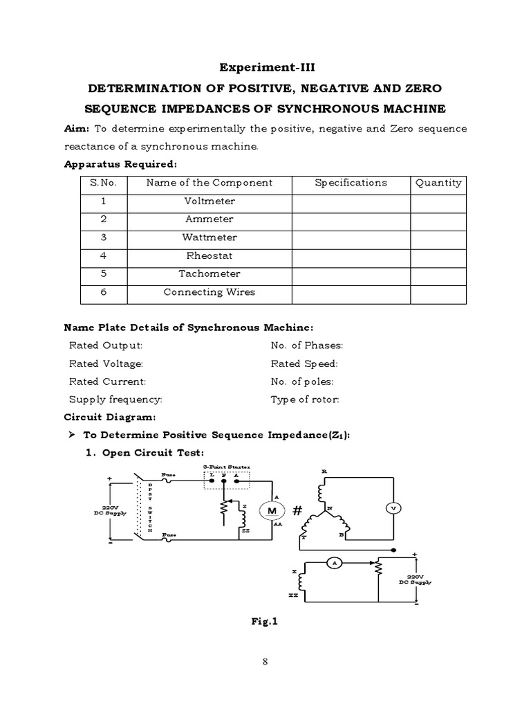 Determination of Positive, Negative and Zero Sequence Impedances of Synchronous Machine | PDF ...
