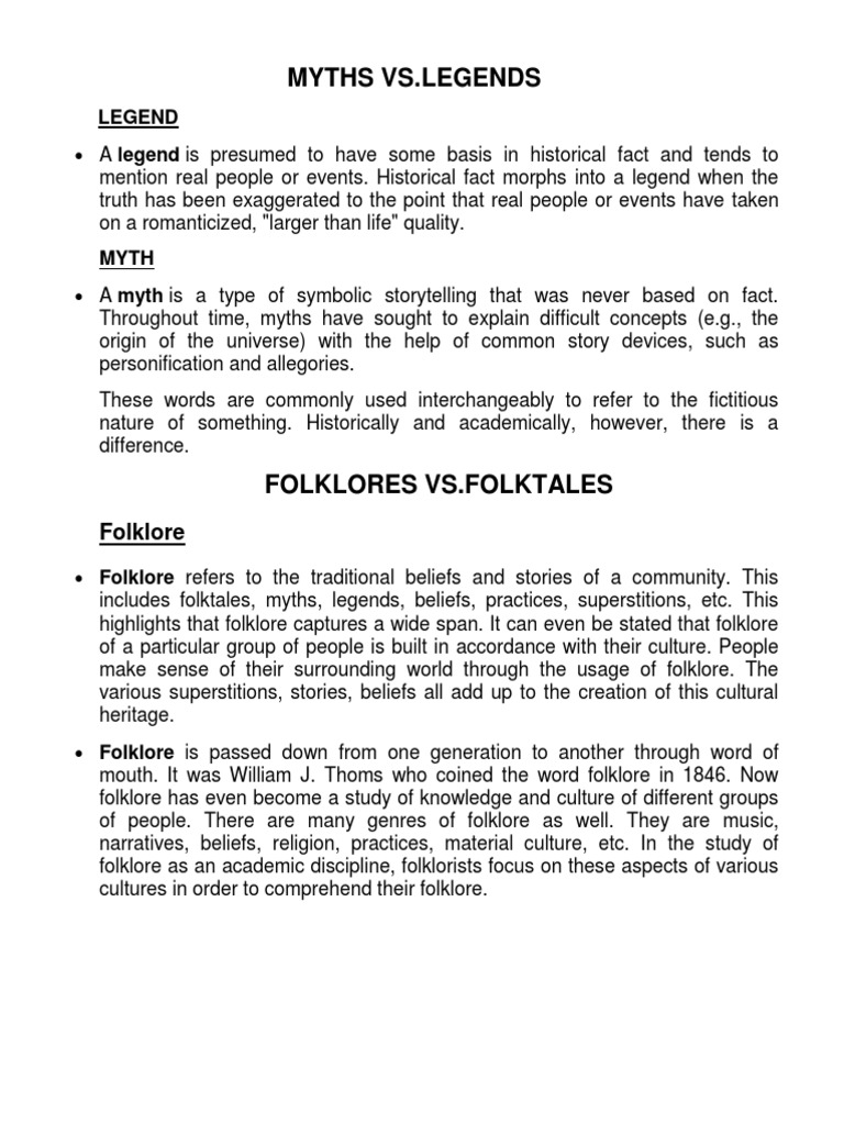 Myths Vs Legends | PDF | Folklore | Narrative