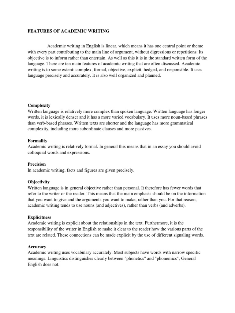 Features of Academic Writing | PDF | English Language | Word