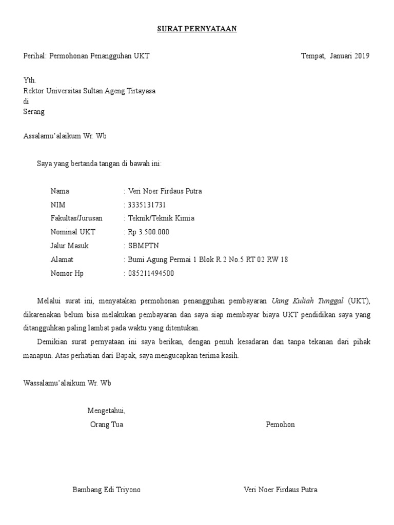 Contoh Surat Penangguhan | PDF