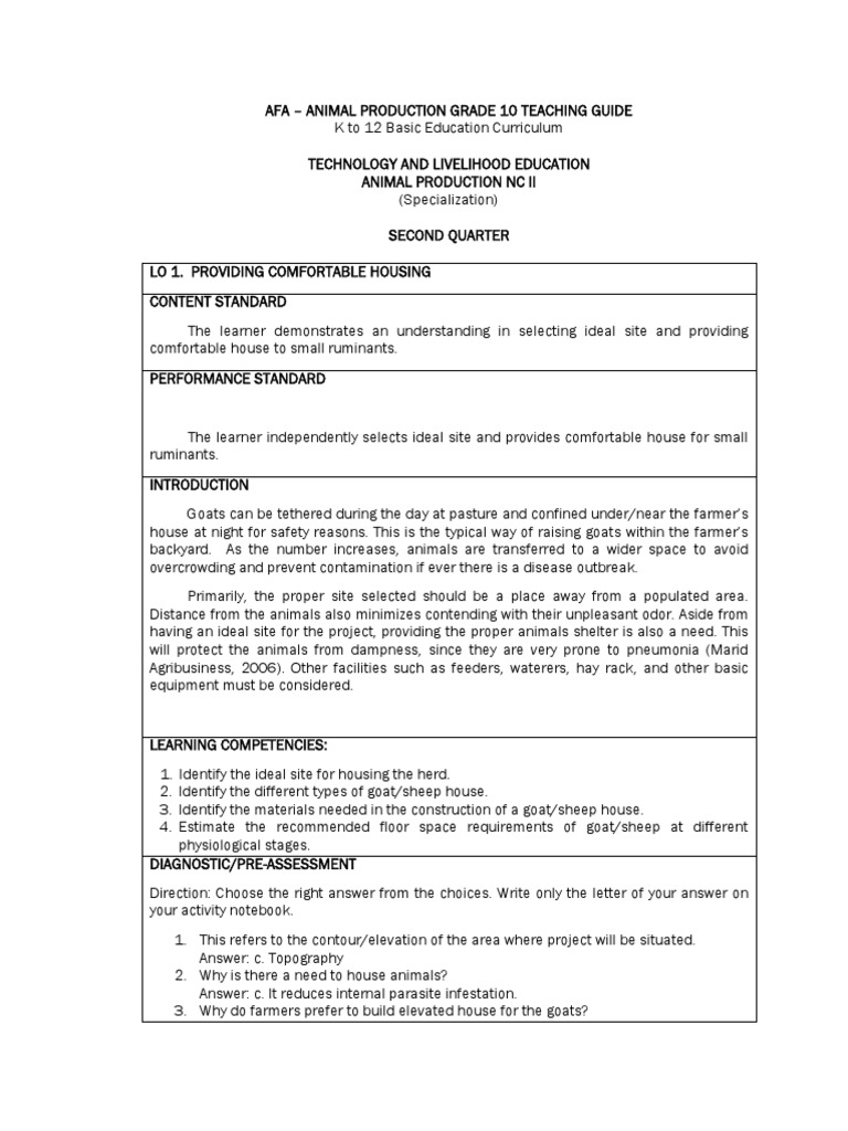 TG Animal Production PDF | PDF | Sheep | Goat