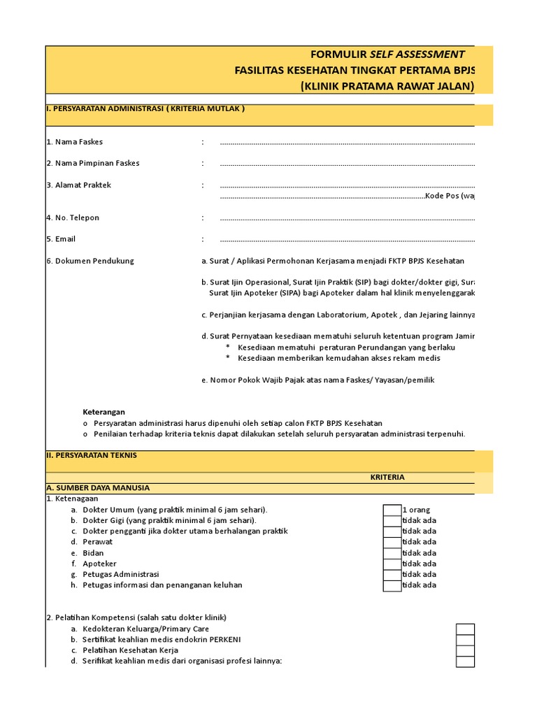 Format Self Assessment Klinik Rawat Jalan 2018 | PDF