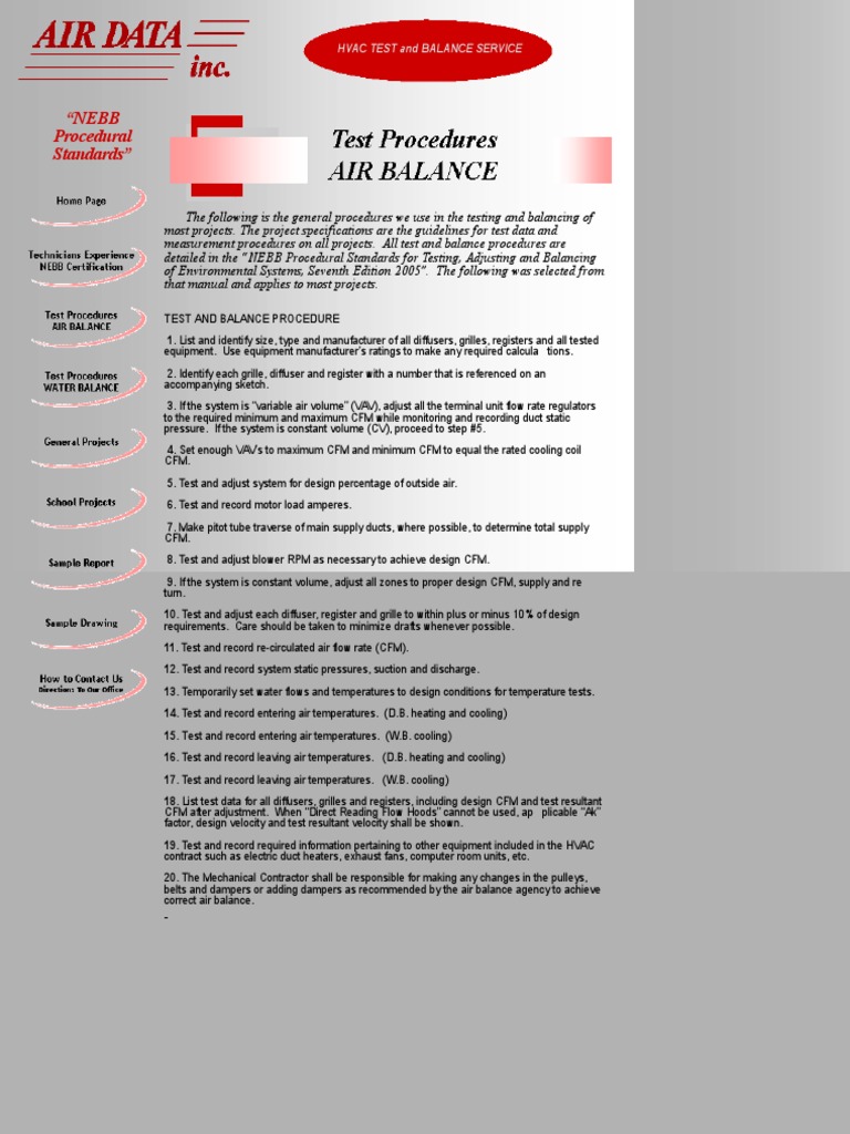 Test Procedures AIR BALANCE | PDF | Hvac | Duct (Flow)