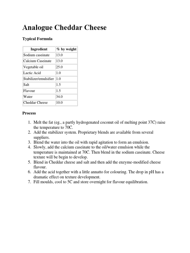 Analogue Cheddar Cheese | PDF | Cheese | Emulsion