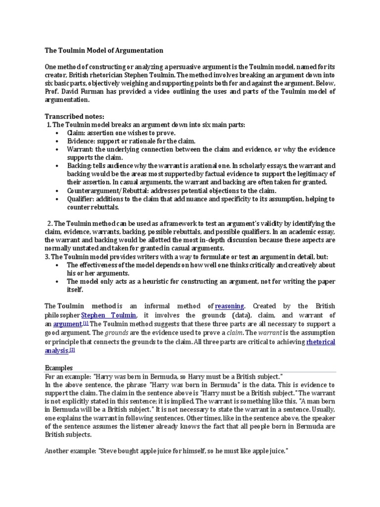 The Toulmin Model of Argumentation | PDF | Epistemology | Cognition