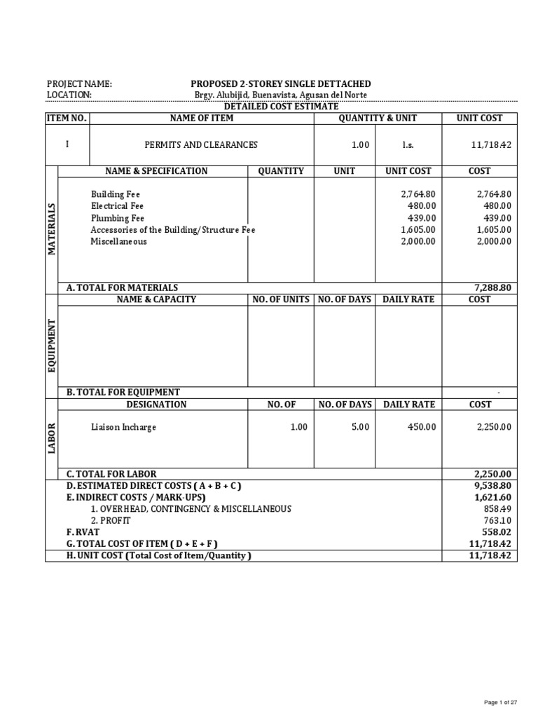 Two Storey Single Dettached (Cost Estimate) | PDF | Door | Building ...