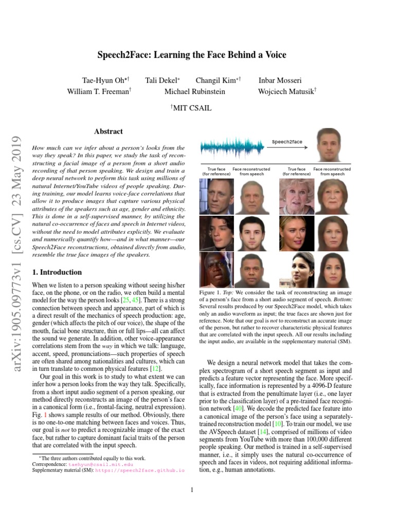 Speech2Face - Learning The Face Behind A Voice | PDF | Statistical ...