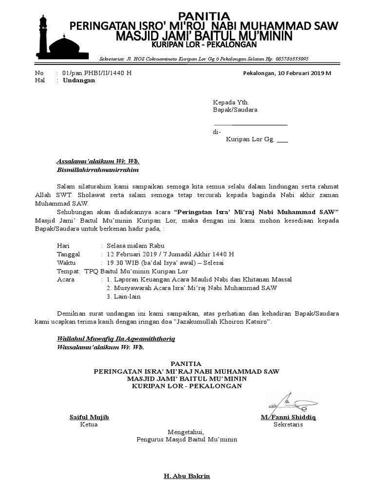 Undangan Rapat Isro' Mi'Roj 1 | PDF | Agama & Spiritualitas