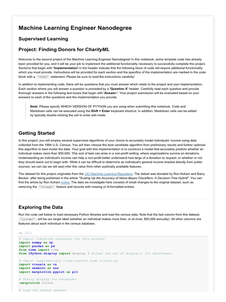 Machine Learning Engineer Nanodegree Supervised Learning Project: Finding Donors For CharityML ...