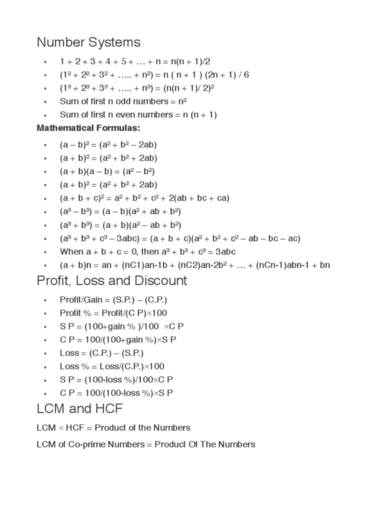 Number Systems: Mathematical Formulas | PDF | Area | Geometry