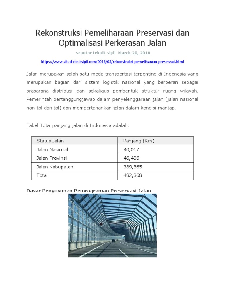 Rekonstruksi Pemeliharaan Preservasi Dan Optimalisasi Perkerasan Jalan ...