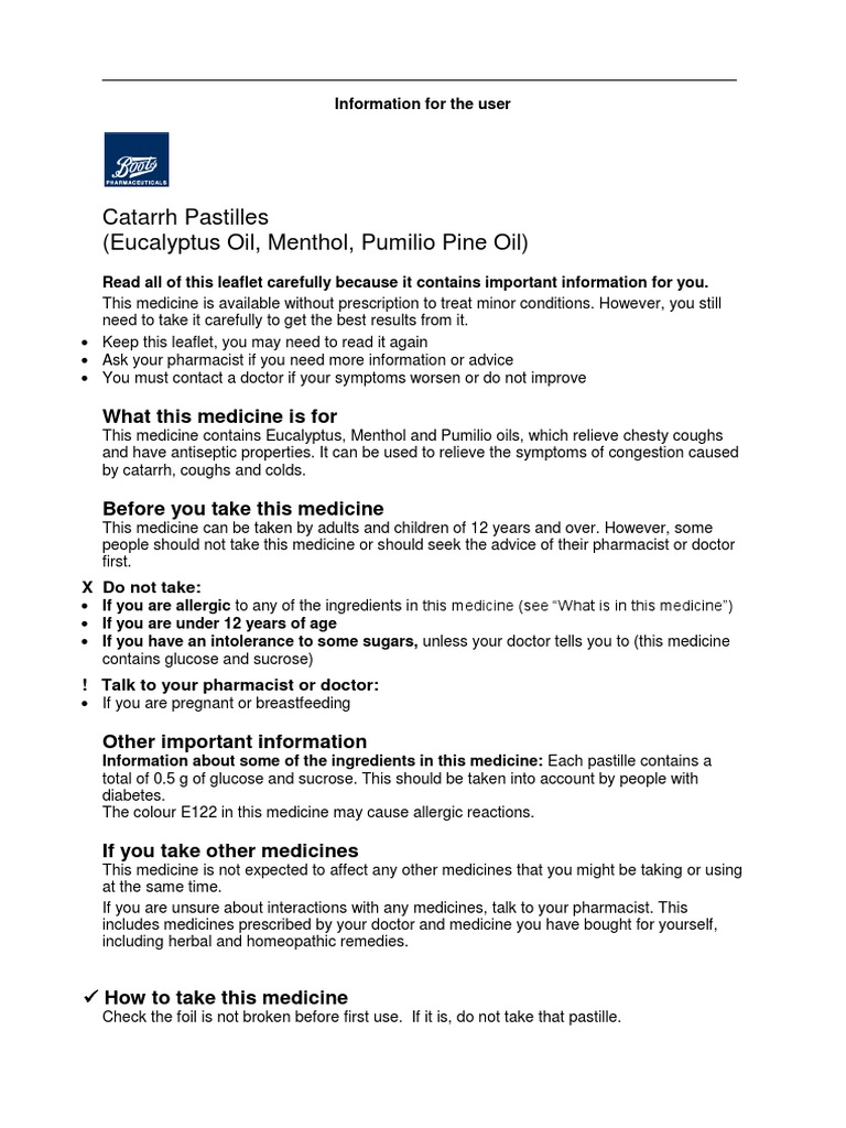 Catarrh Pastilles: Uses & Info | PDF | Adverse Effect | Physician