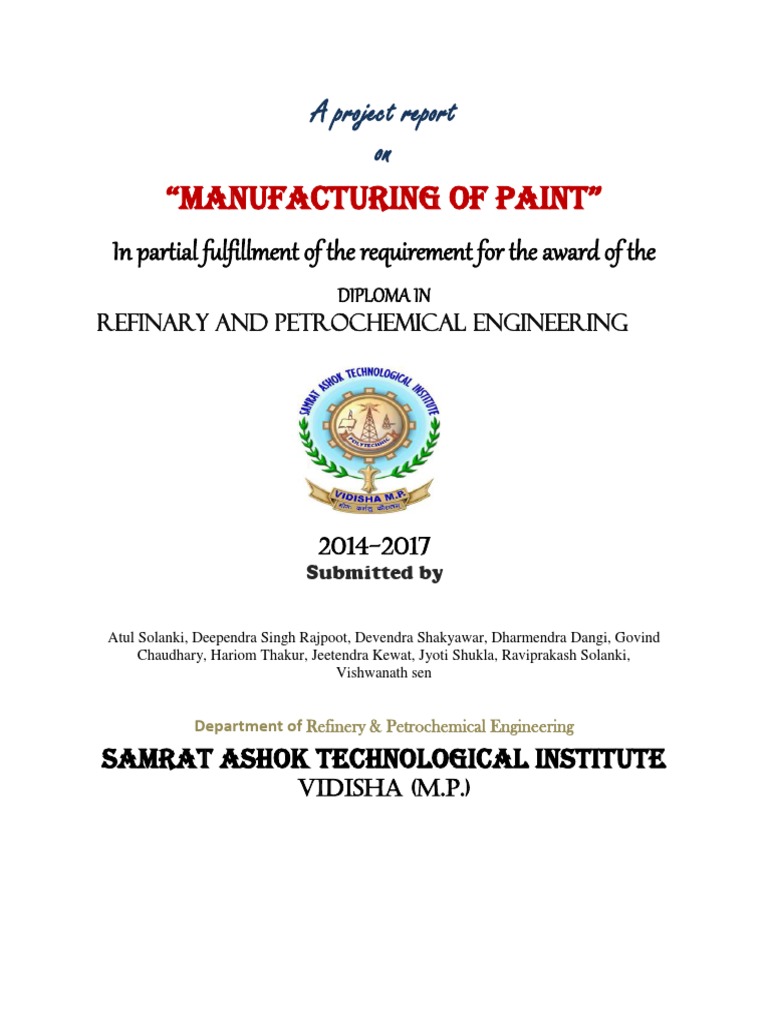 Paint Manufacturing Project Report | PDF | Paint | Mill (Grinding)