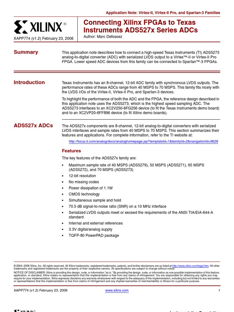 Xapp 774 | PDF | Analog To Digital Converter | Field Programmable Gate Array