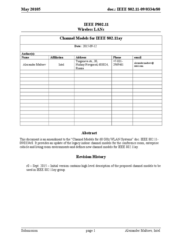 11 15 1150 00 00ay Channel Models For Ieee 802 11ay | PDF | Ieee 802.11 ...