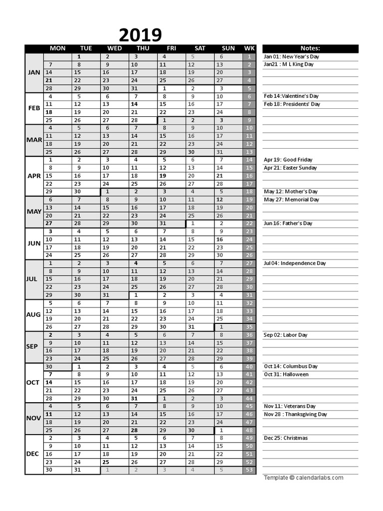 2019 Holiday Calendar Overview | PDF | Observances | Holidays