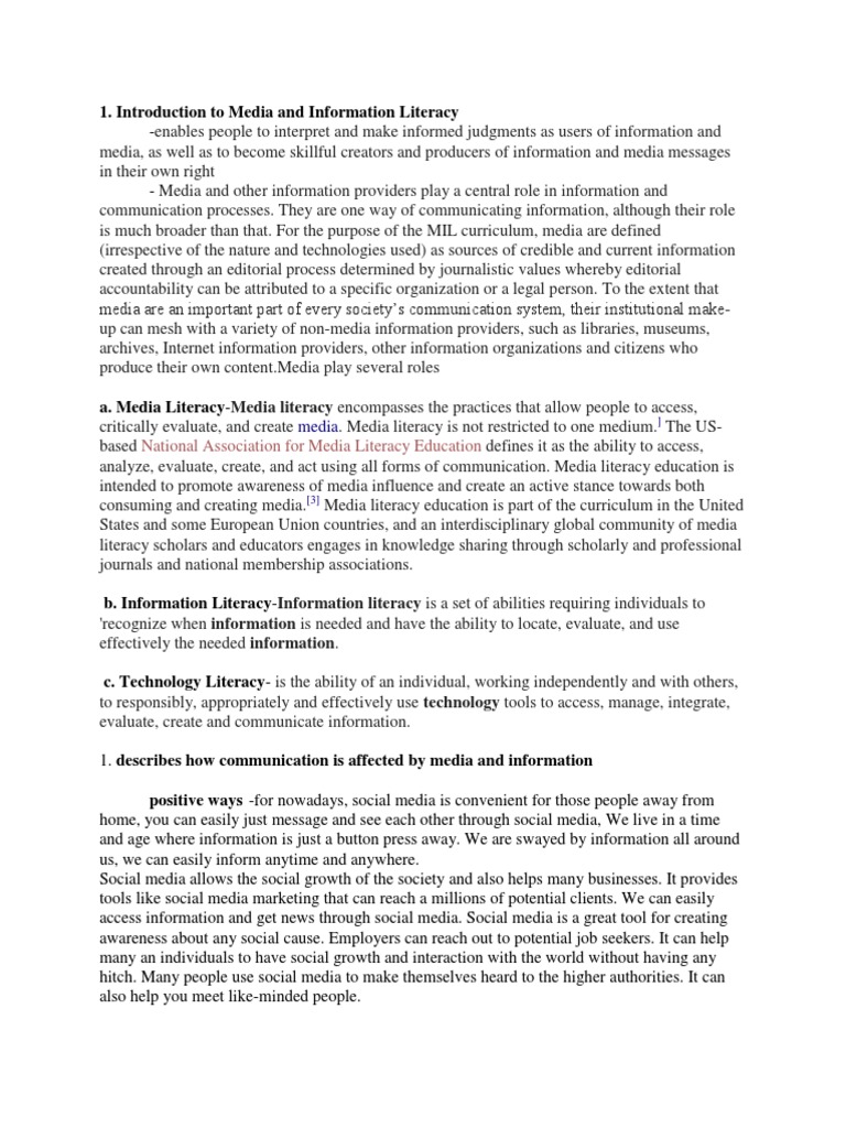 Introduction To Media and Information Literacy | PDF | Mass Media ...