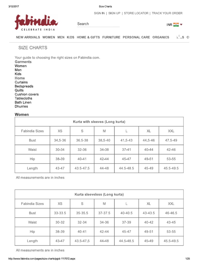 Garment Size Chart | PDF
