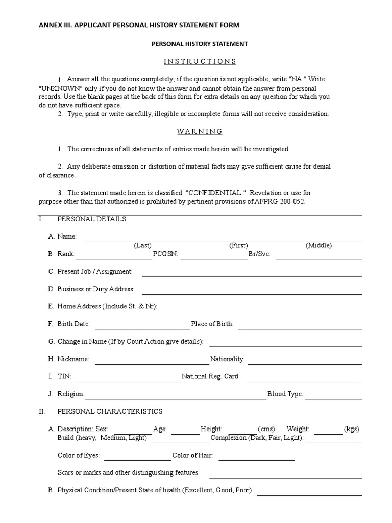 Personal History Statement Form Summary | PDF | Naturalization | Social ...