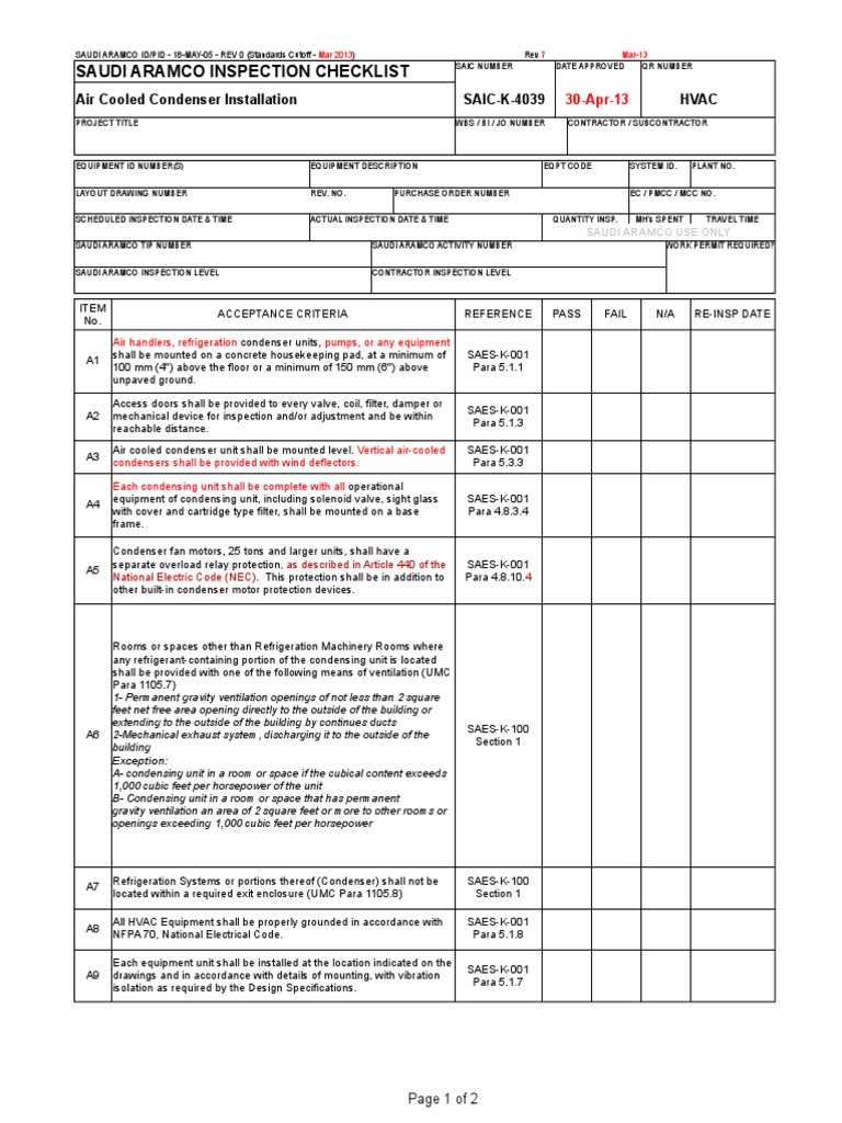 SAIC-K-4039 Rev 7 Air-Cooled Condenser Installation | PDF | Hvac | Building