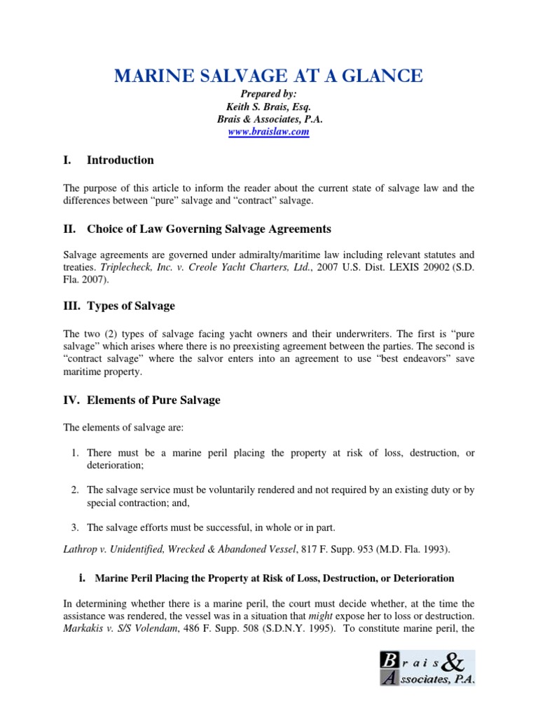 SALVAGE | PDF | Marine Salvage | Admiralty Law