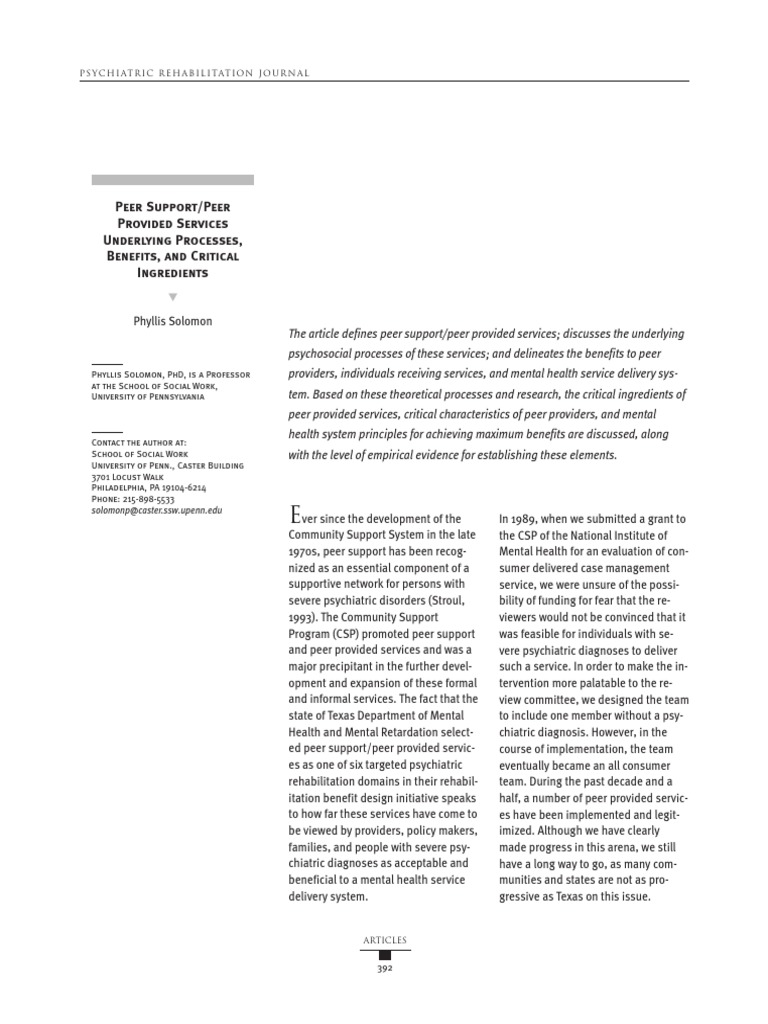 Peer Support Defined | PDF | Mental Disorder | Recovery Approach